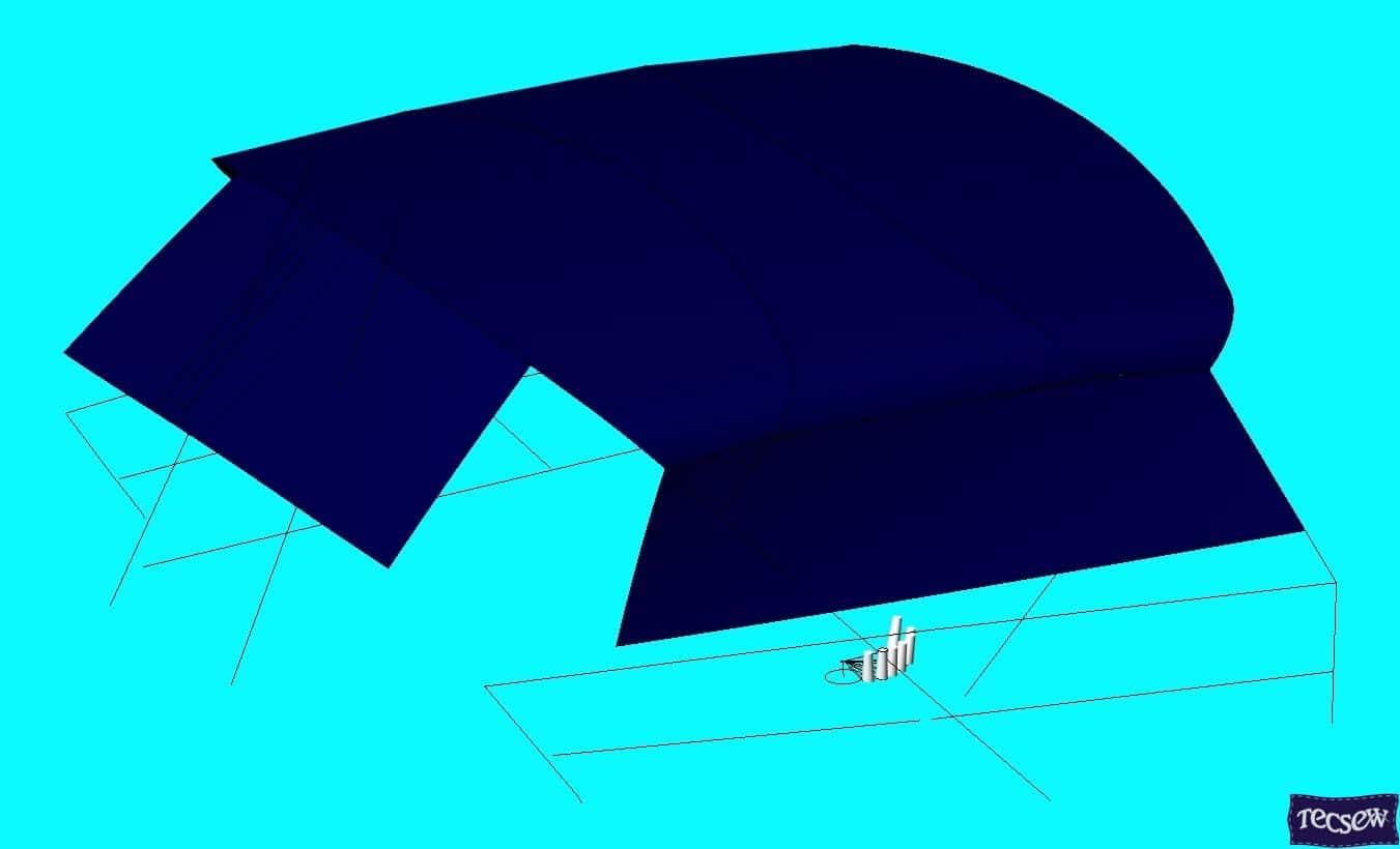 Moody 41 Classic Bimini with optional zipped side panels, 3D CAD - Tecsew