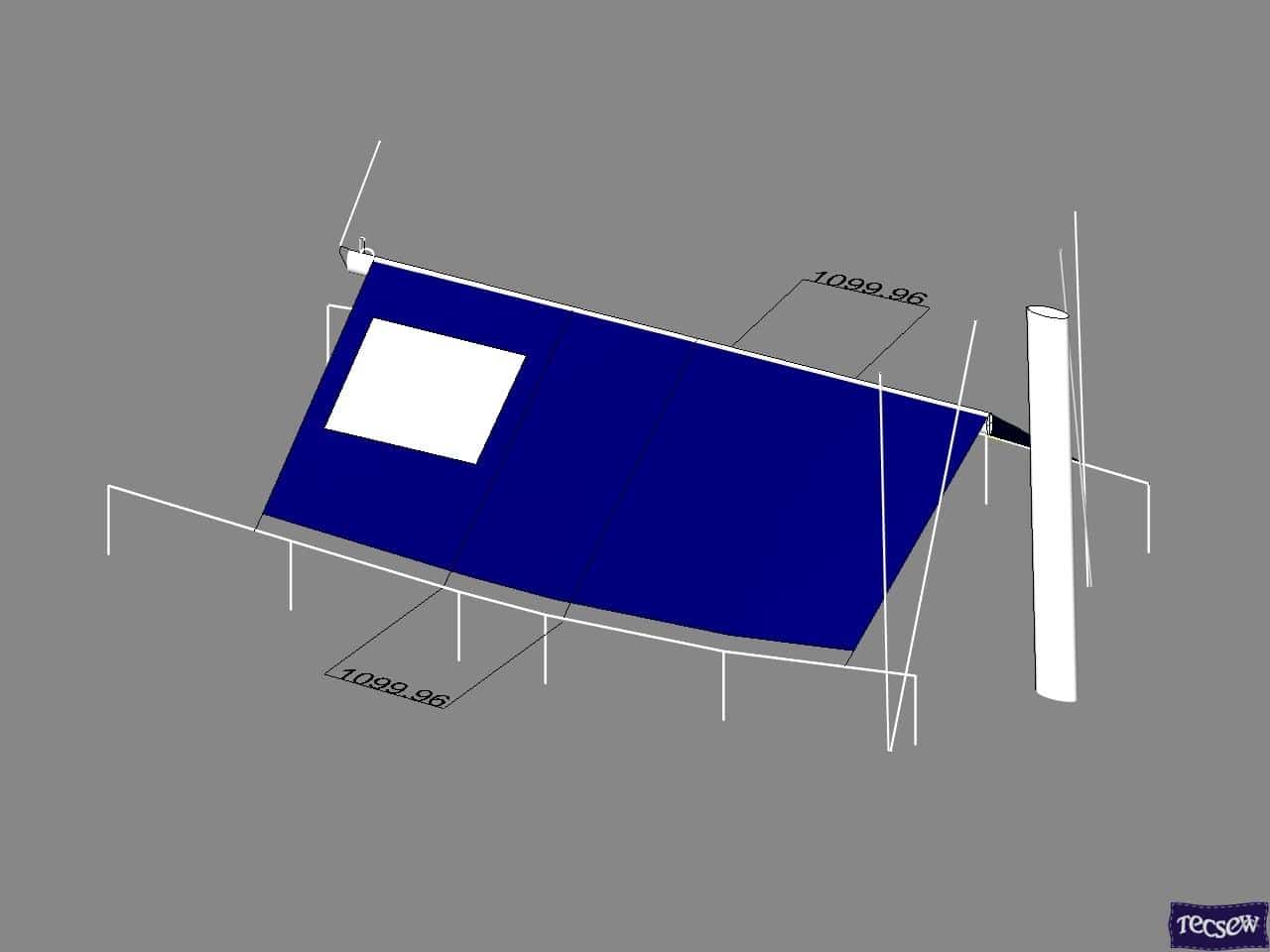 Moody 49 Boom Tent with window and zipped door, 3D CAD - Tecsew