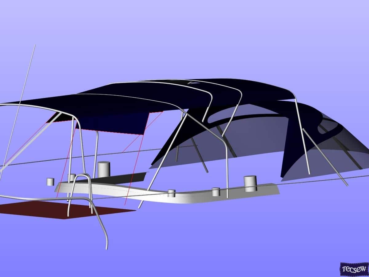 Moody 54 Bimini, design 2 with aft extension panel, ref Breth - Tecsew