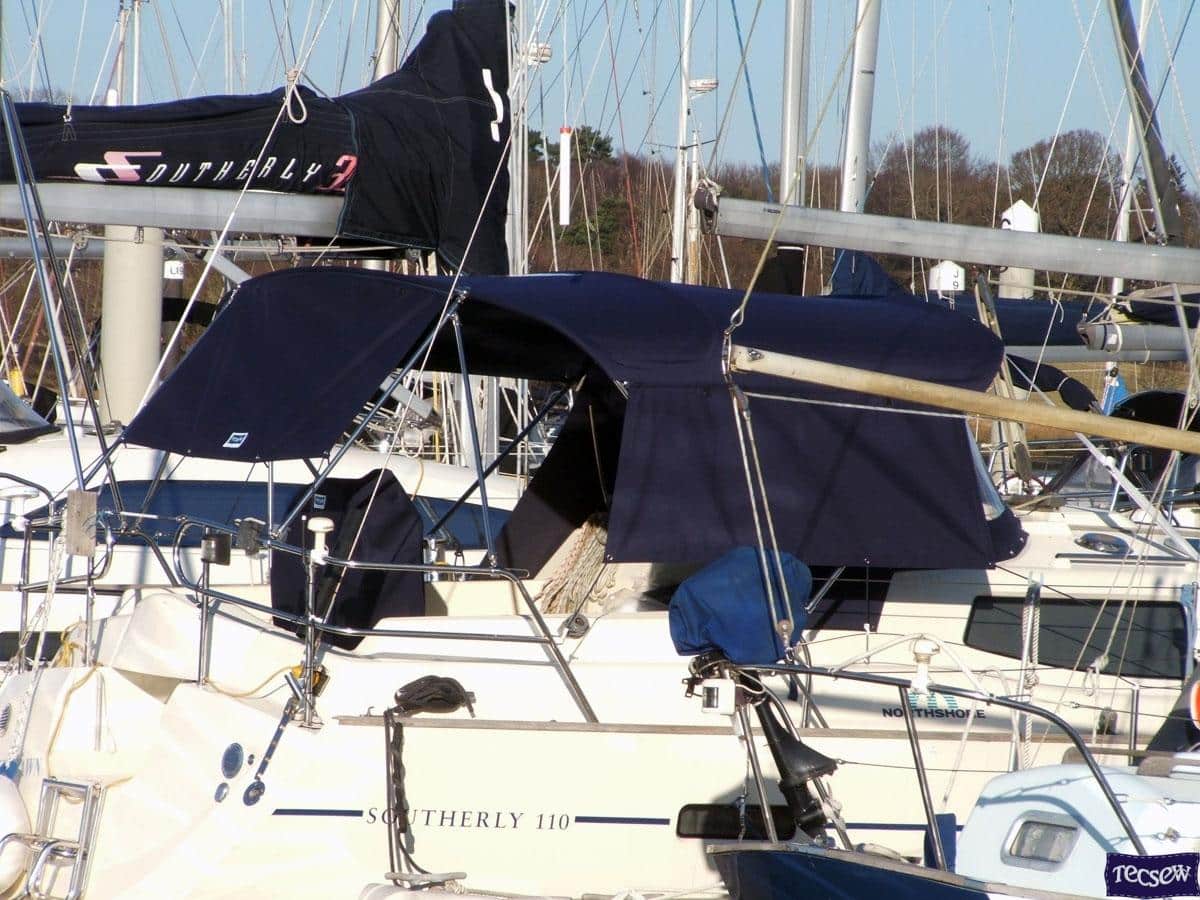 Southerly 110 Bimini, mainsheets fwd of Sprayhood - Tecsew