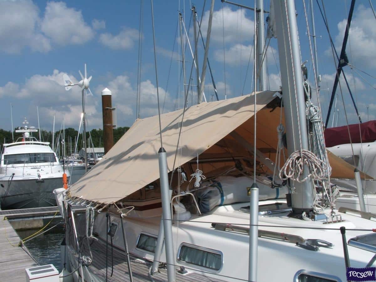 Najad 380 Boom Tent with roll up doors, custom designed - Tecsew